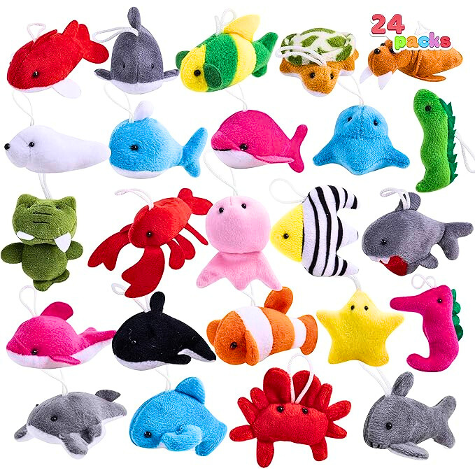 24-Pcs Mini Plush Sea Animals with Keychain, 3-Inch Stuffed Toys for ...