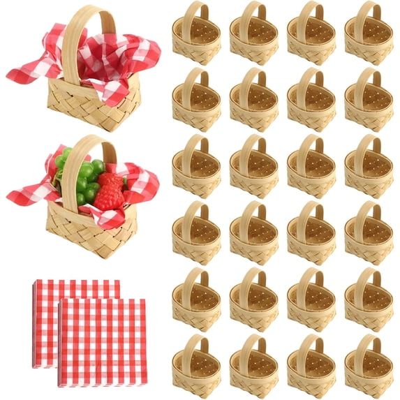 24 Pcs Mini Woven Handle Baskets, 3.5 x 2.8 x 2 Inch Mini Wood Picnic ...