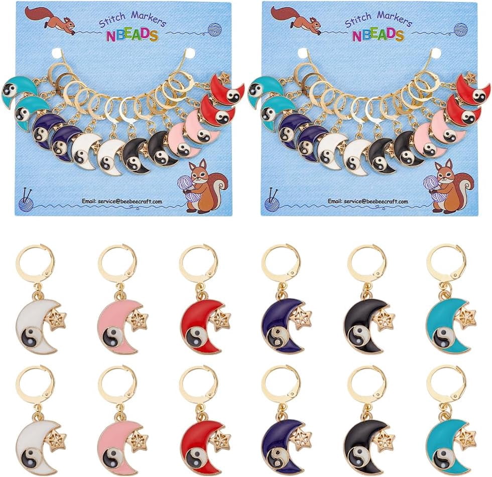 24 Pcs Moons Star Locking Stitch Markers Yin Yang Crochet Stitch Marker ...