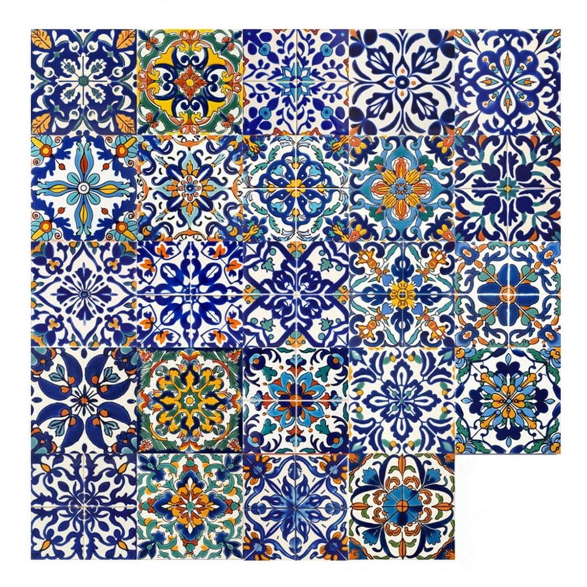 24 Pcs Moroccan Style Decorative Tile Stickers, 6"x6" Vinyl Self ...
