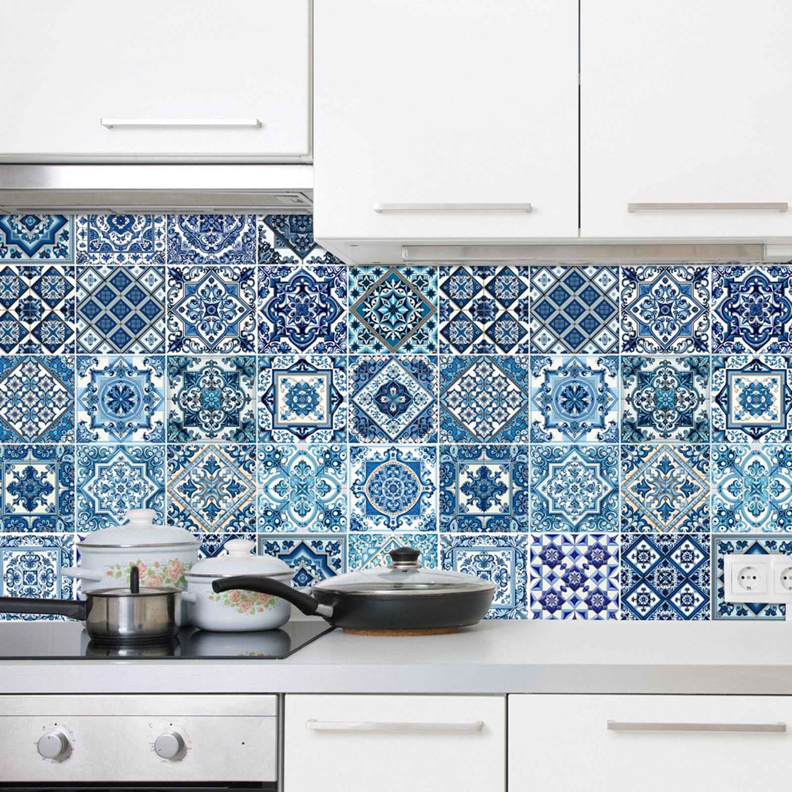 24 Pcs Moroccan Style Tile Sticker, 6x6 Inch Vintage Tile Wall Decals ...