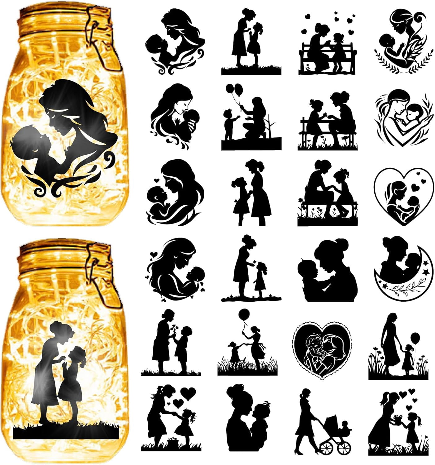 24 Pcs Mother Mason Jar Decor Mother‘s Day Display Silhouettes Decals ...