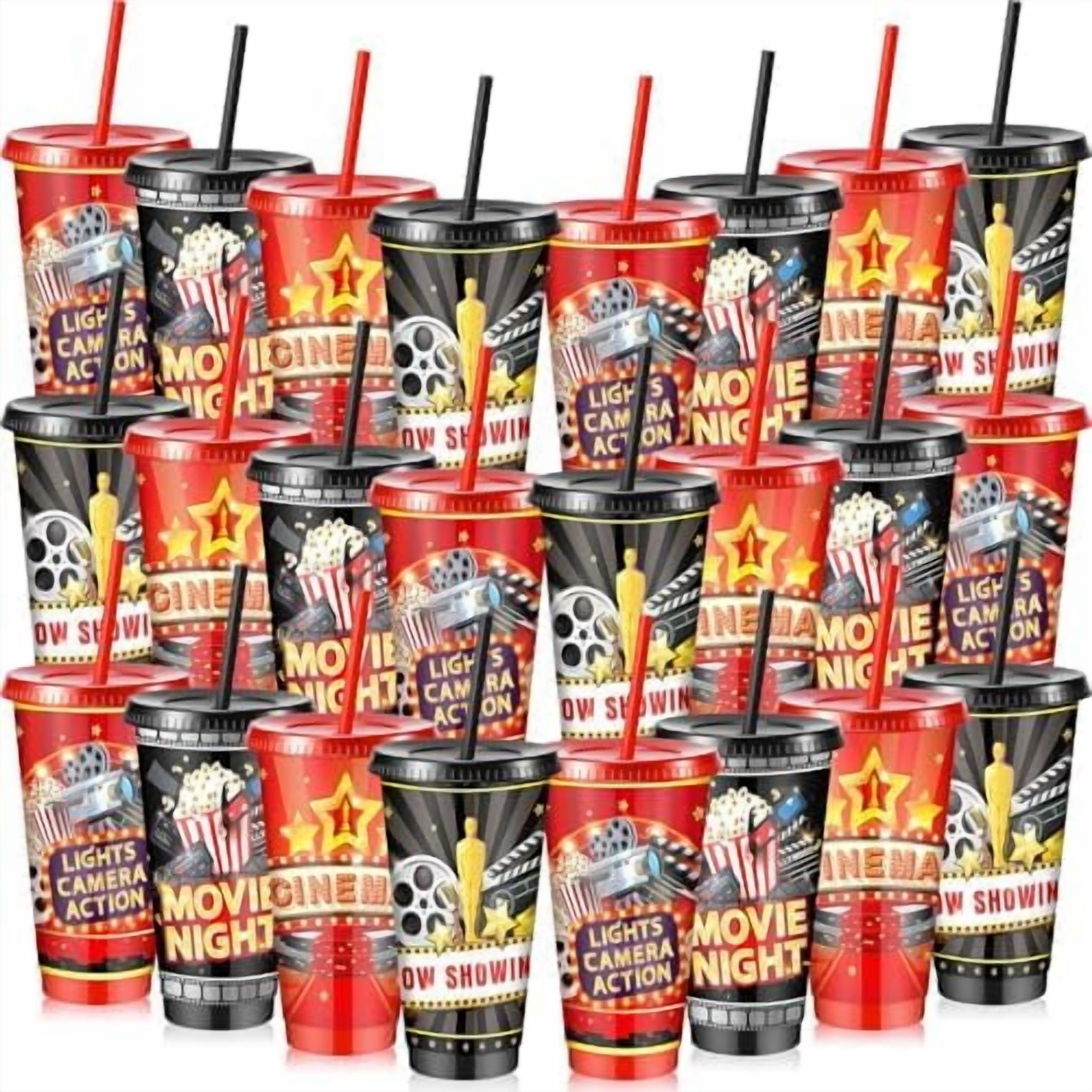 24 Pcs Movie Night Cups 24oz Reusable Tumbler with Lid and Straw Movie ...