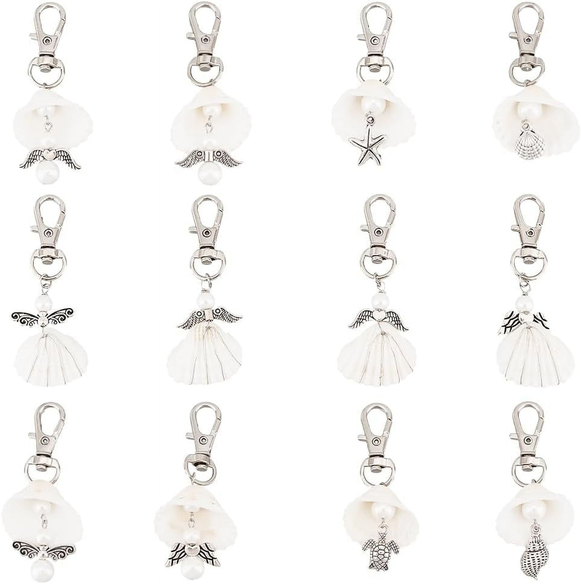 24 Pcs Natural Clam Shell Clip on Charms Angel Sea Star Turtle Conch Cowrie Sea Shells Pendant ...