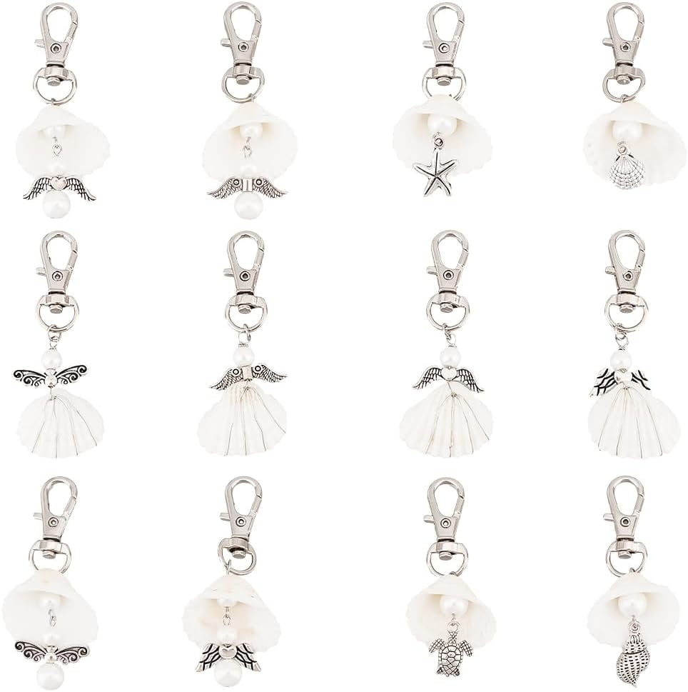 24 Pcs Natural Clam Shell Clip on Charms Angel Sea Star Turtle Conch ...