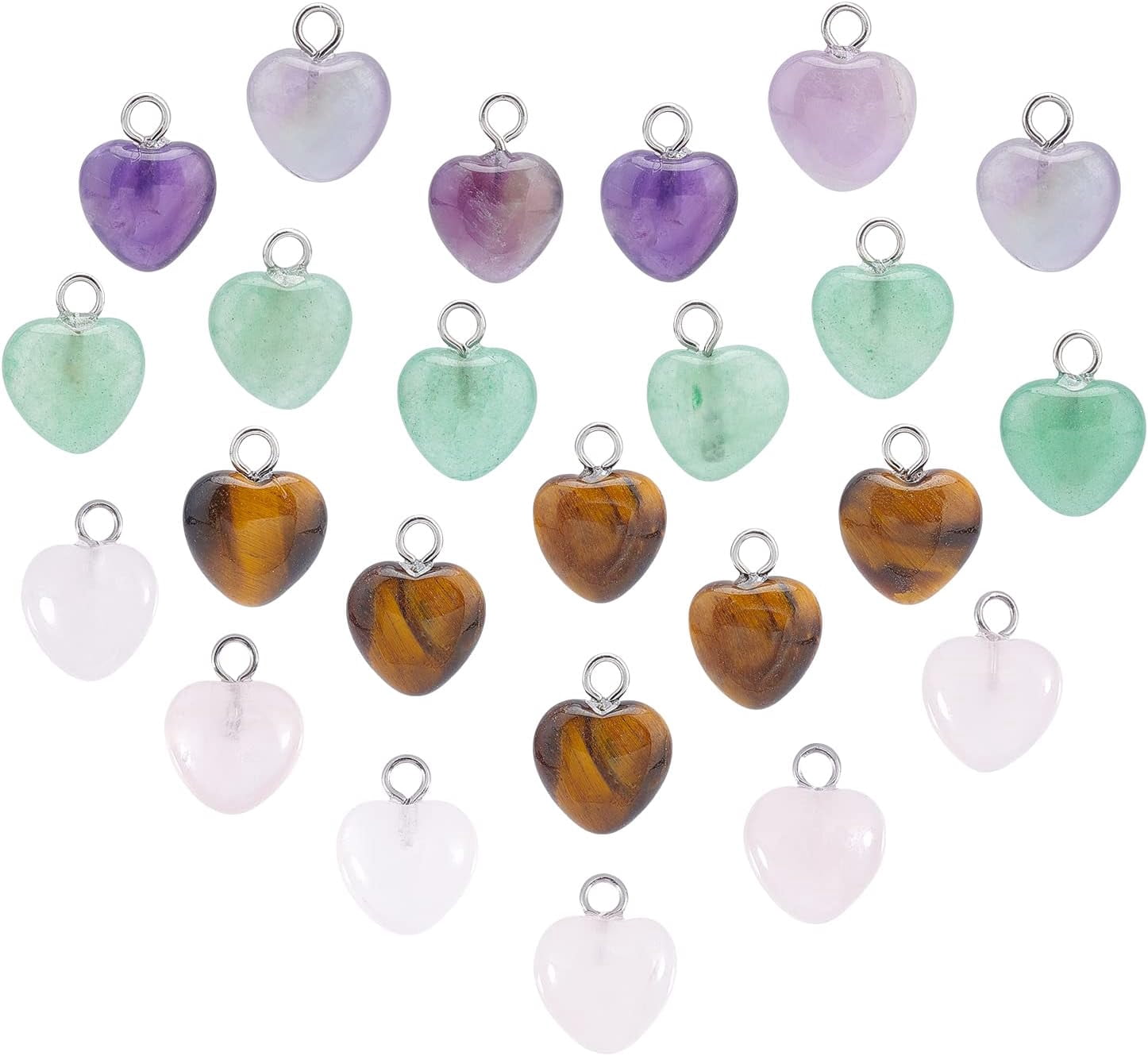 24 Pcs Natural Gemstone Pendants Heart Shape Gemstone Charms Healing ...