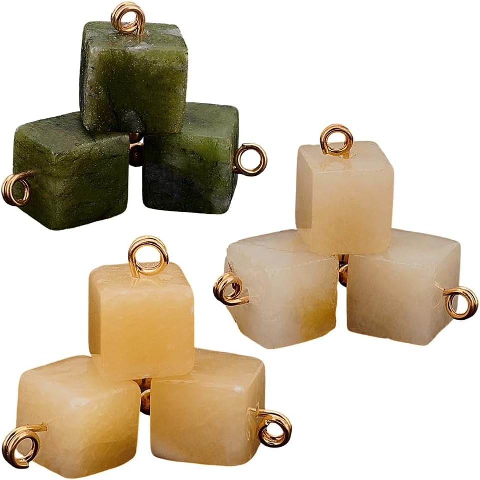 24 Pcs Nature Jade Cube Gemstone Charms 3 Colors Natural Stone Pendants ...