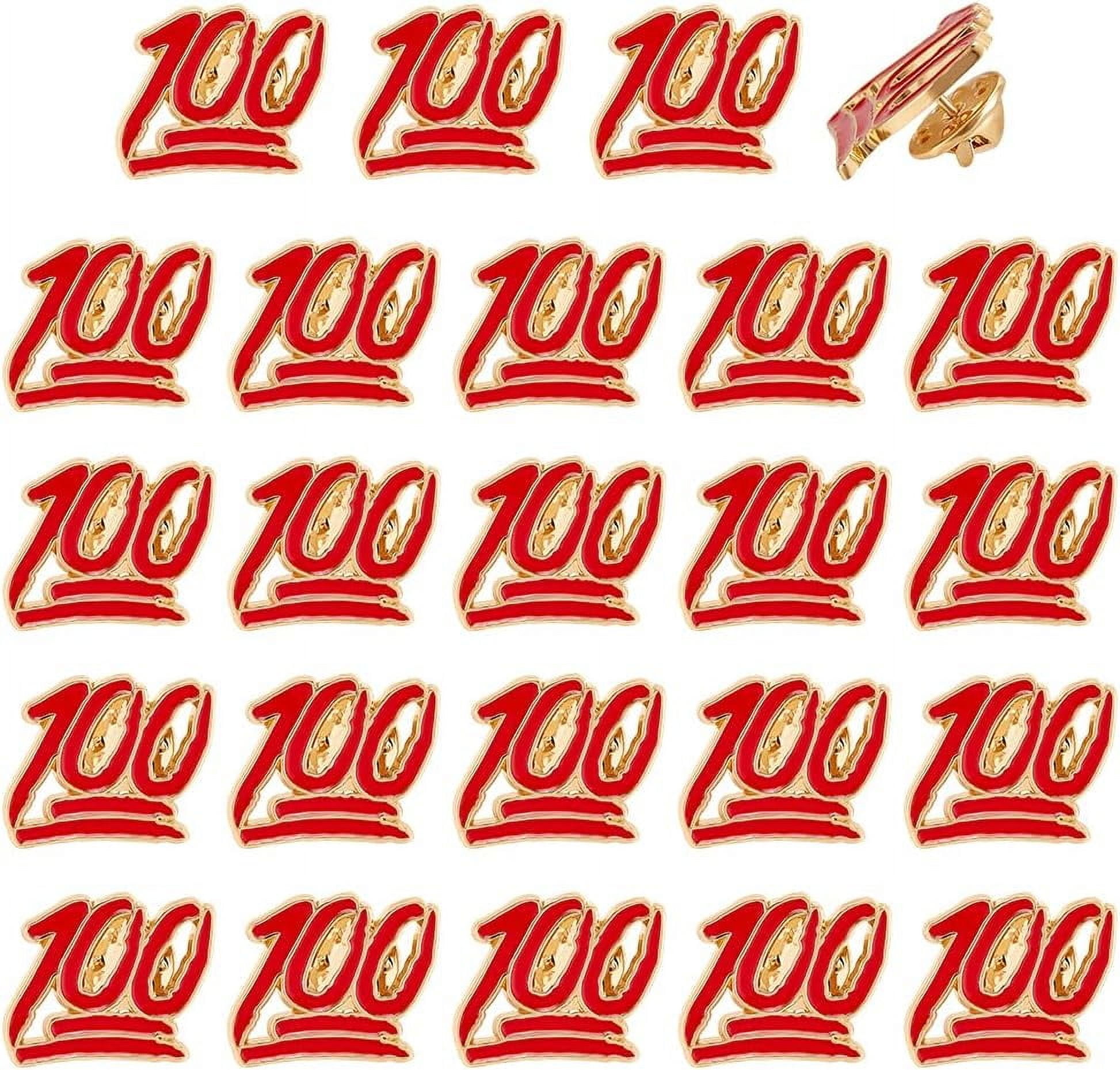 24 Pcs One Hundred Lapel Pin Red Golden 100 Points School Enamel Pin ...