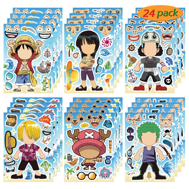 24 Pcs One Piece Cartoon Stickers Waterproof Vinyl - Decals for Water ...