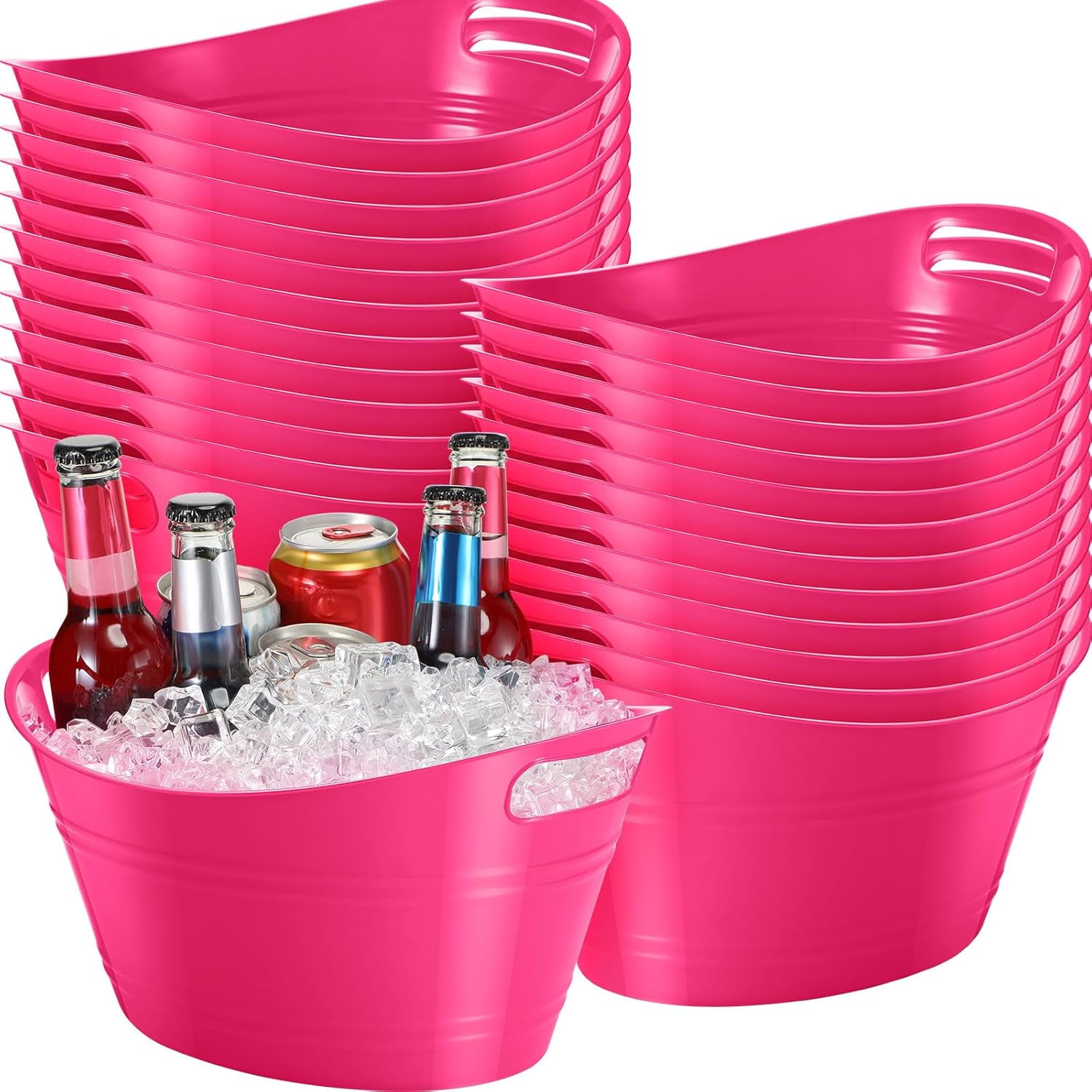 24 Pcs Oval Storage Tub with Handles, 4.5L Plastic Ice Bucket Wine Beer ...