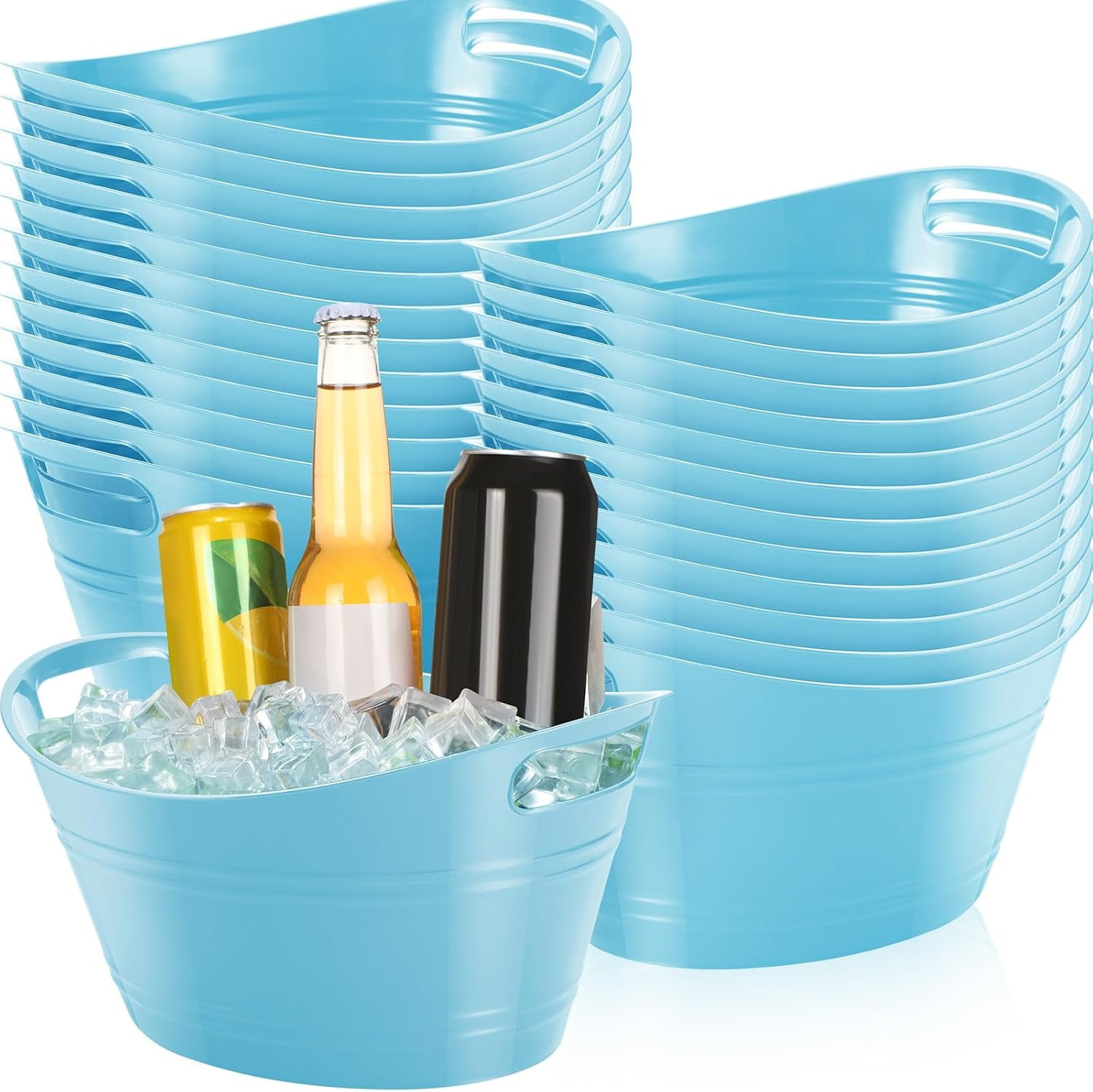 24 Pcs Oval Storage Tub with Handles 4.5L Plastic Ice Bucket, Wine ...