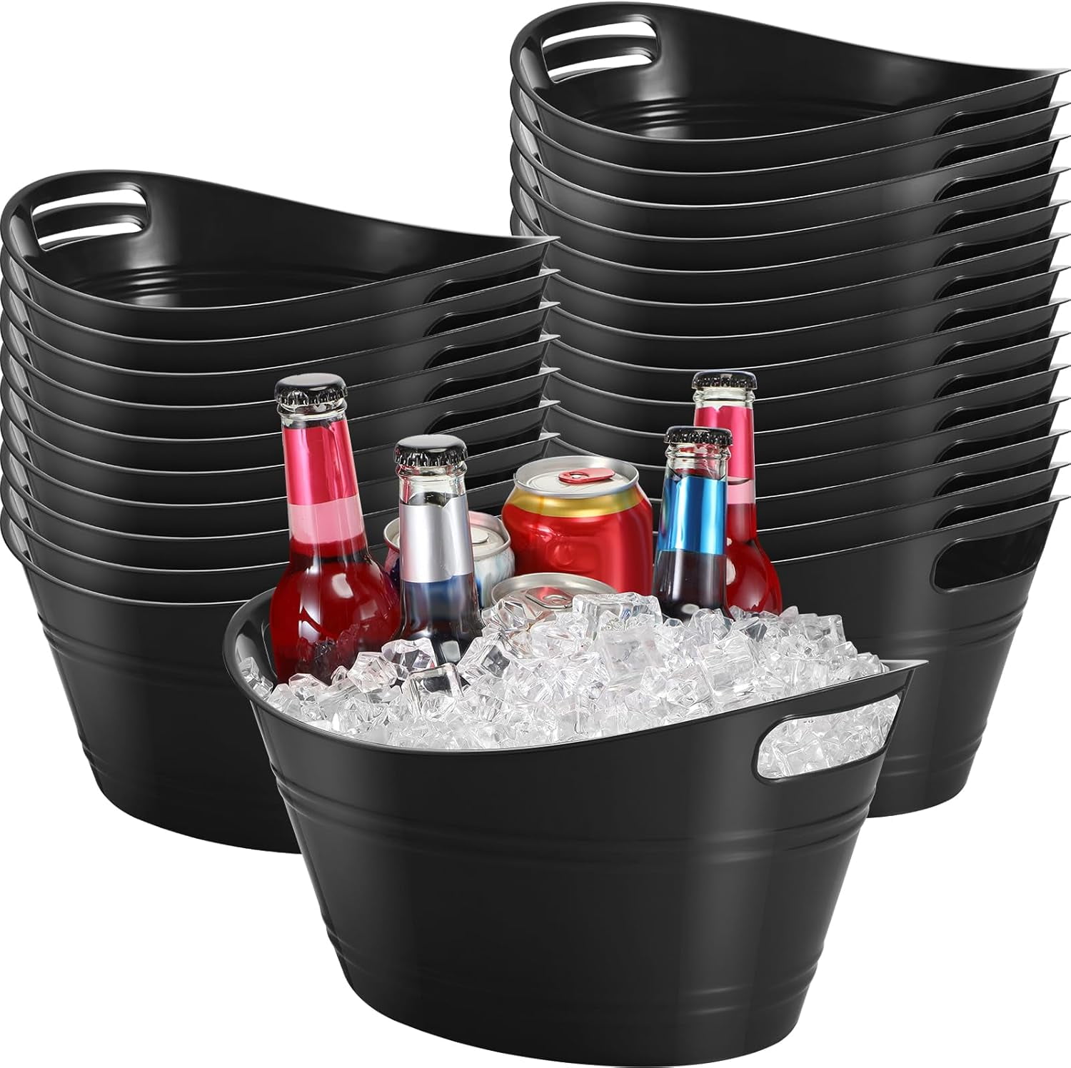 24 Pcs Oval Storage Tub with Handles 4.5L Plastic Ice Bucket, Wine ...