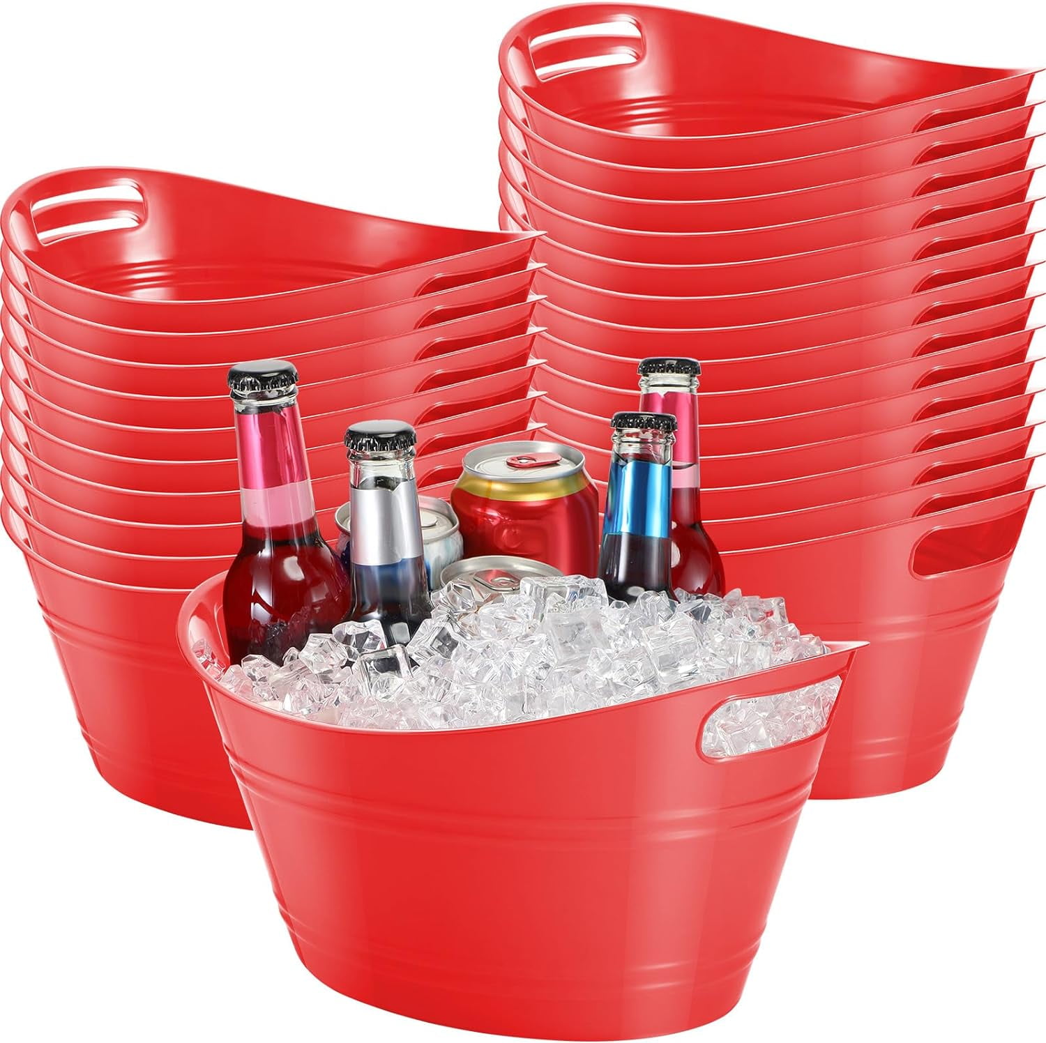Red 24-Piece 4.5L Plastic Ice Buckets - Oval Storage Tubs with Handles ...