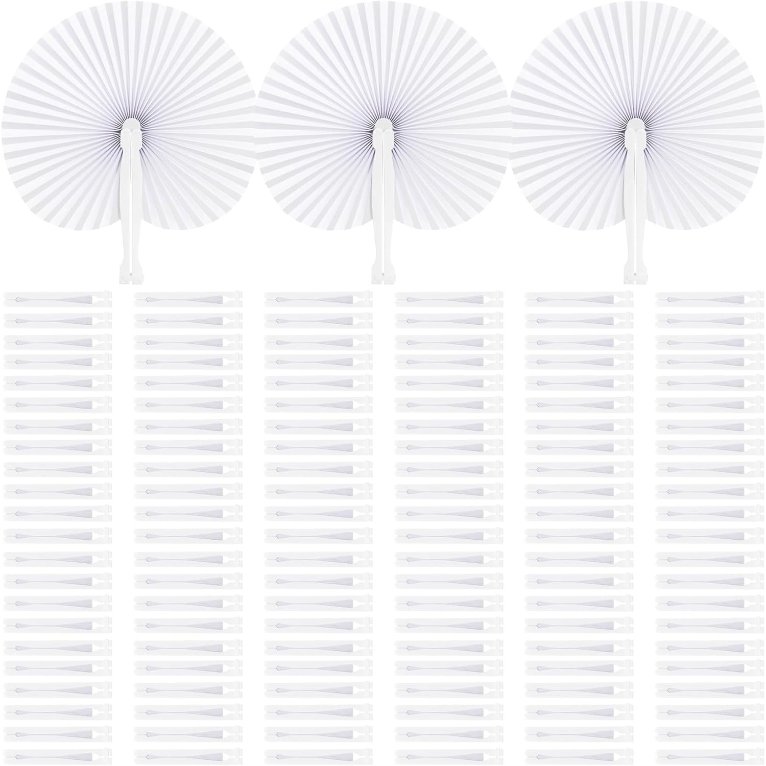 24 Pcs Paper Folding Fans, White Paper Hand Fan Round Shaped Paper Fans ...