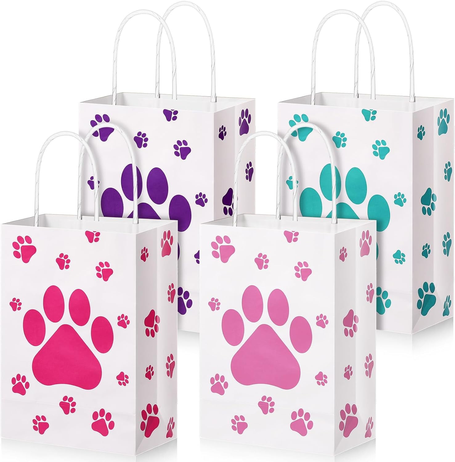 24 Pcs Paw Print Gift Bags with Handle Paper Treat Goodie Dog Gift Bags ...