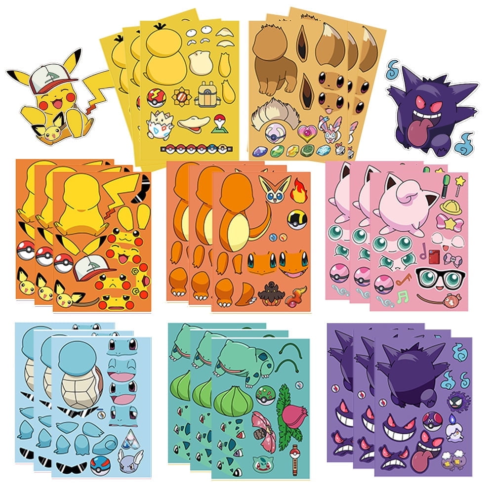 24 Pcs Pikachu Make-a-face Stickers Pack, Mixed & Matched with 8 ...