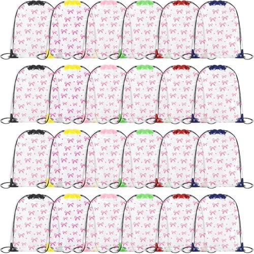 24 Pcs Pink Bow Drawstring Backpack Gift Bags Bulk Operation Christmas ...