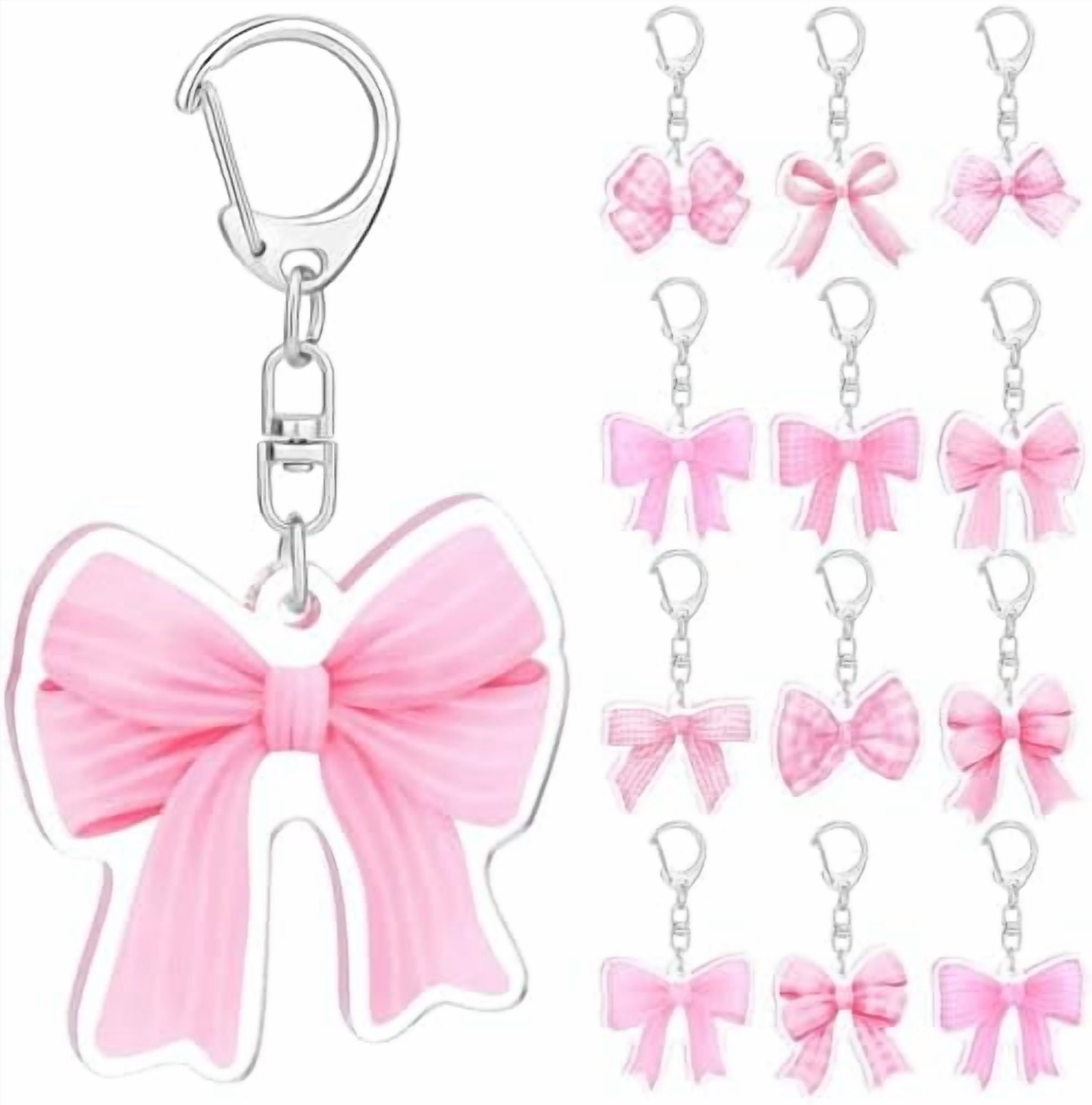 24 Pcs Pink Bow Party Favors Acrylic Bow KeyChains Bulk Birthday Party ...