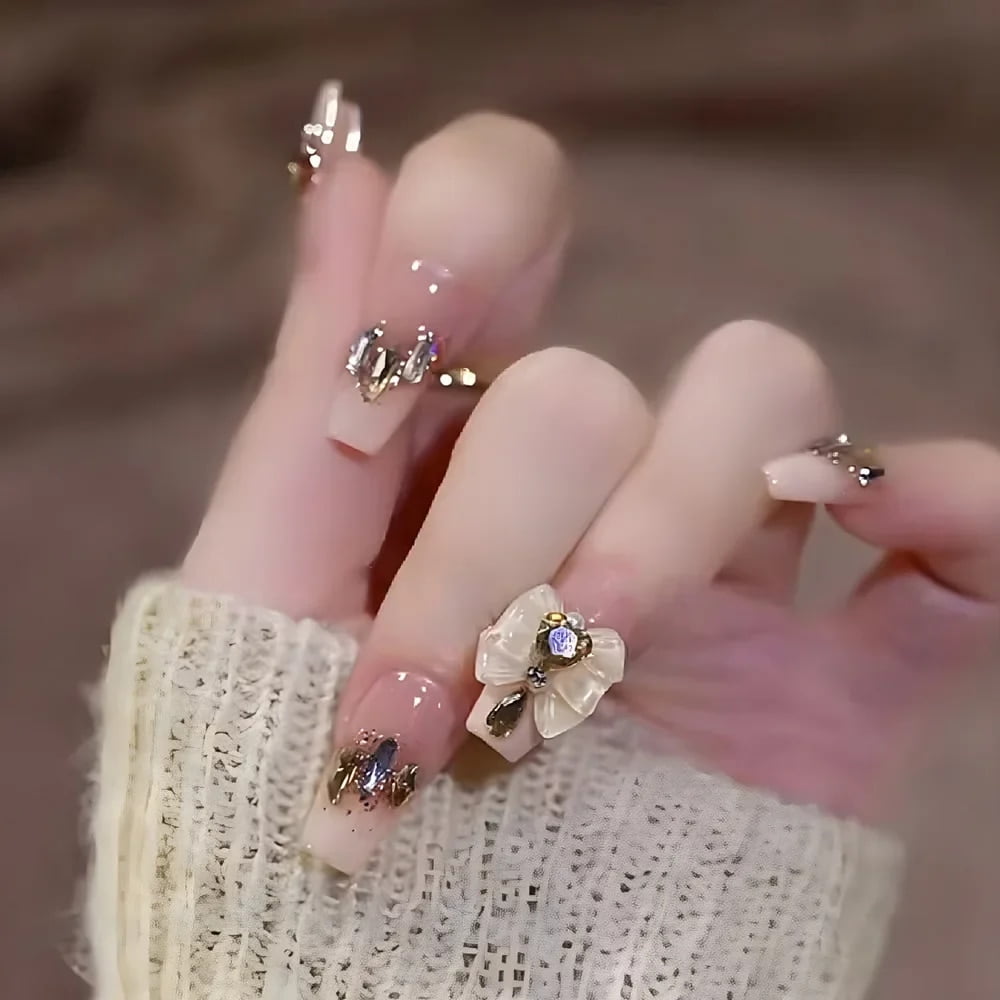 24 Pcs Pink Fake Nails Press on Nail Designs Art Long Tips False Forms ...