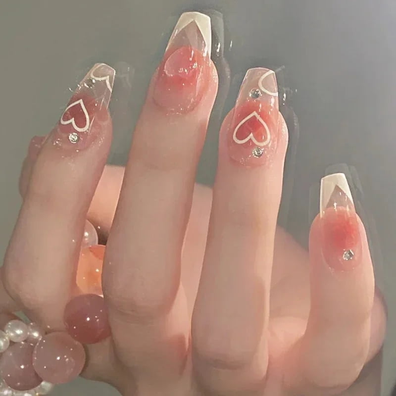 24 Pcs Pink Fake Nails Press on Nail Designs Art Long Tips False Forms ...