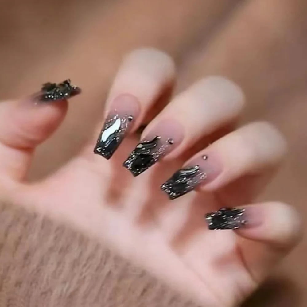 24 Pcs Pink Fake Nails Press on Nail Designs Art Long Tips False Forms ...