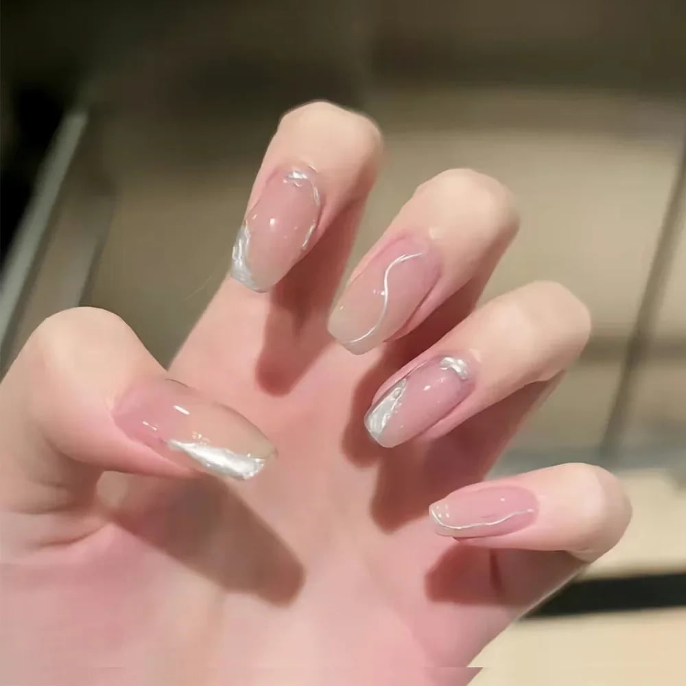 24 Pcs Pink Fake Nails Press on Nail Designs Art Long Tips False Forms ...