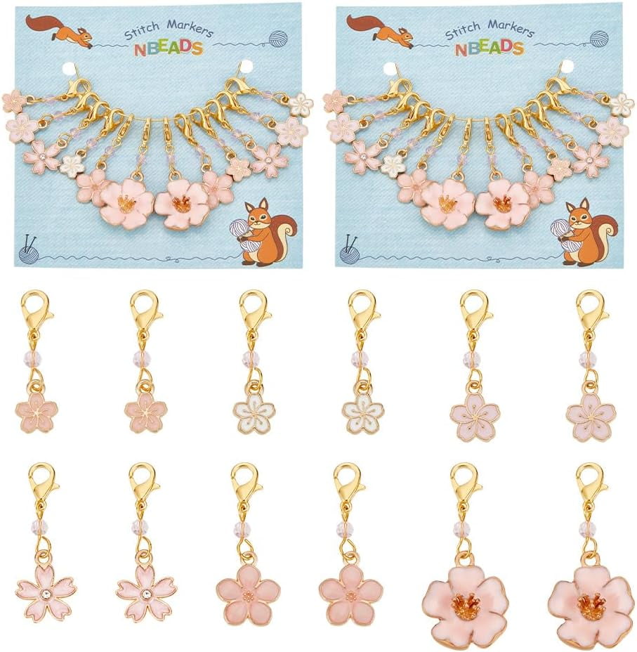 24 Pcs Pink Flower Stitch Markers 6 Styles Enamel Crochet Stitch Marker ...