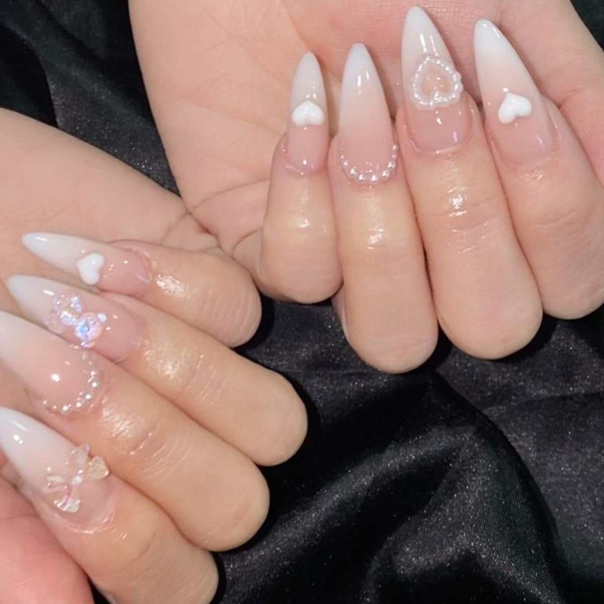 24 Pcs Pink Ombre on Nails Short Almond - Festival Fake Nails Press ons ...