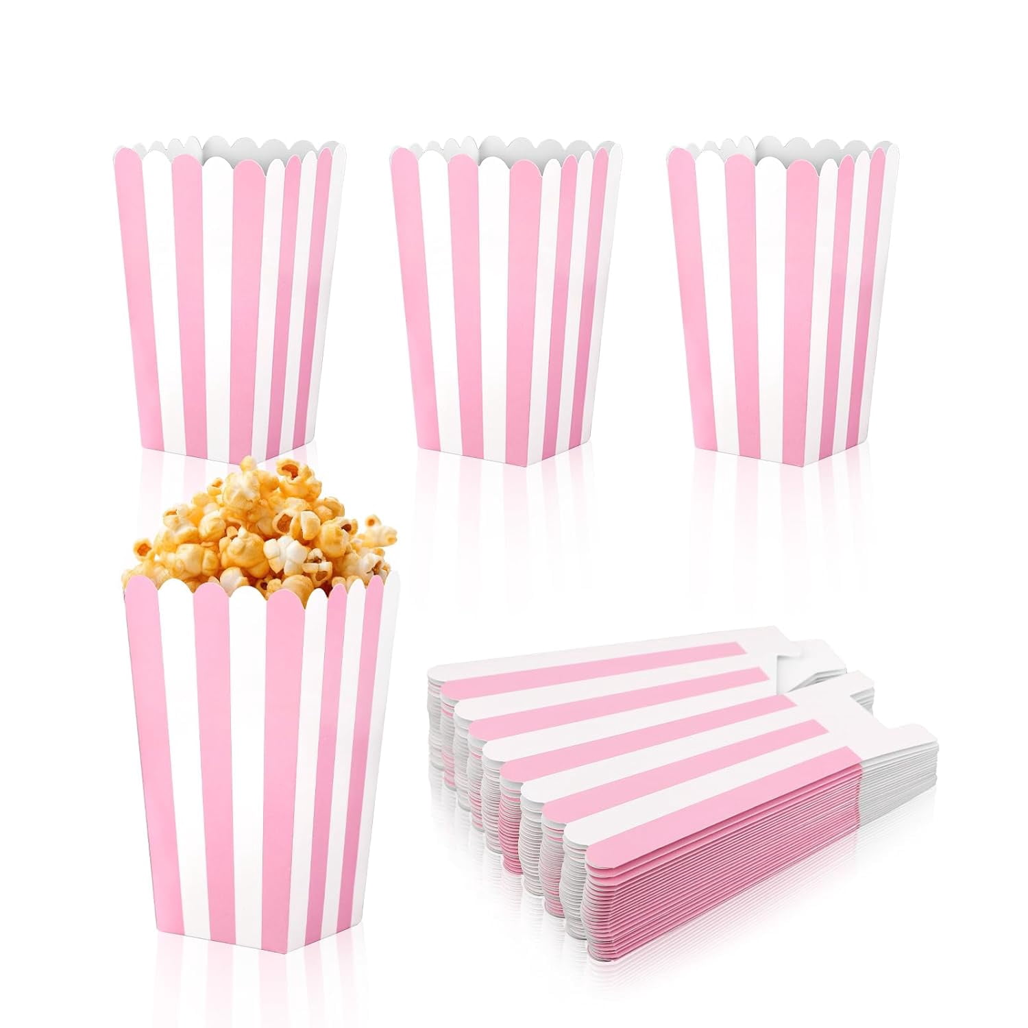 24 Pcs Pink Popcorn Boxes, Small Popcorn Buckets Pink And White Striped ...