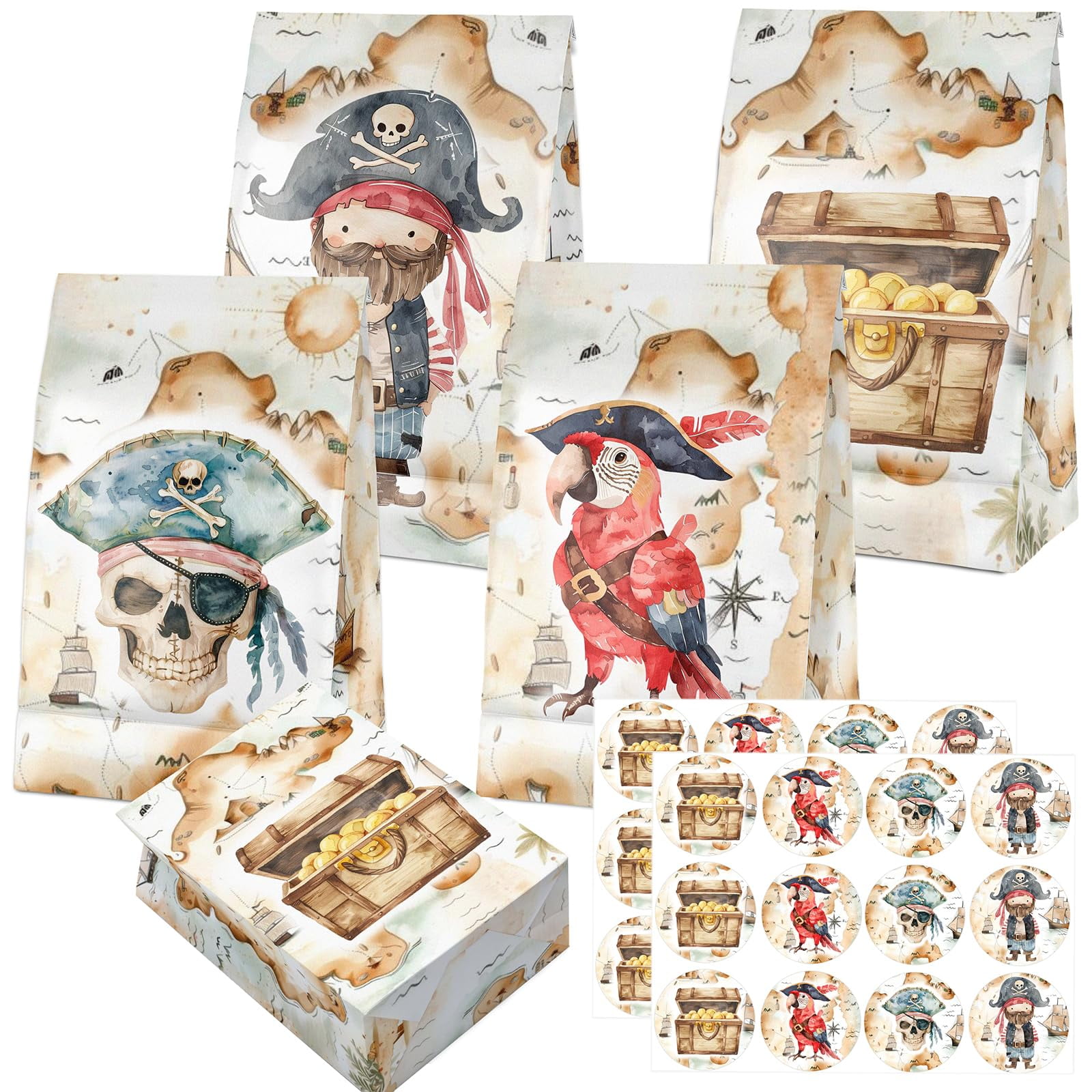 24 Pcs Pirate Goodie IFF17 Bags with Stickers - Pirate Themed Birthday ...