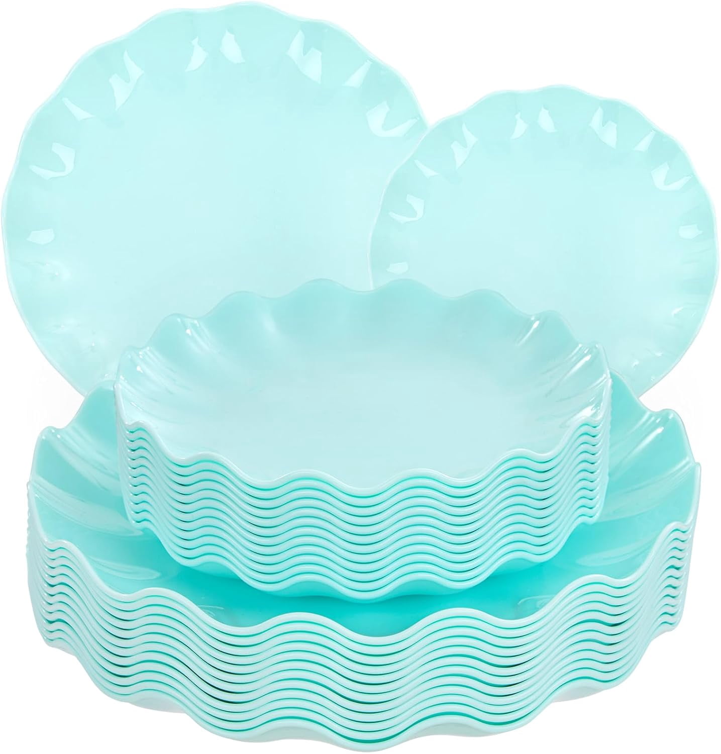 24 Pcs Plastic Blue Plates Reusable - Unbreakable Ice Blue Party ...