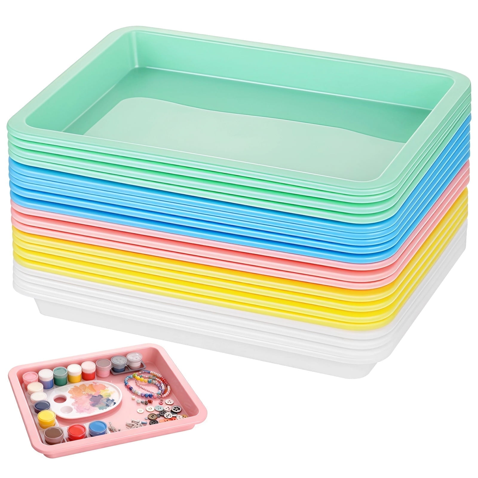 24 Pcs Plastic Craft Trays, Classroom Paint Storage, Multi-Color Small ...