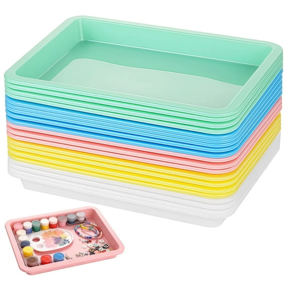 24 Pcs Plastic Craft Trays, Classroom Paint Storage, Multi-Color Small ...