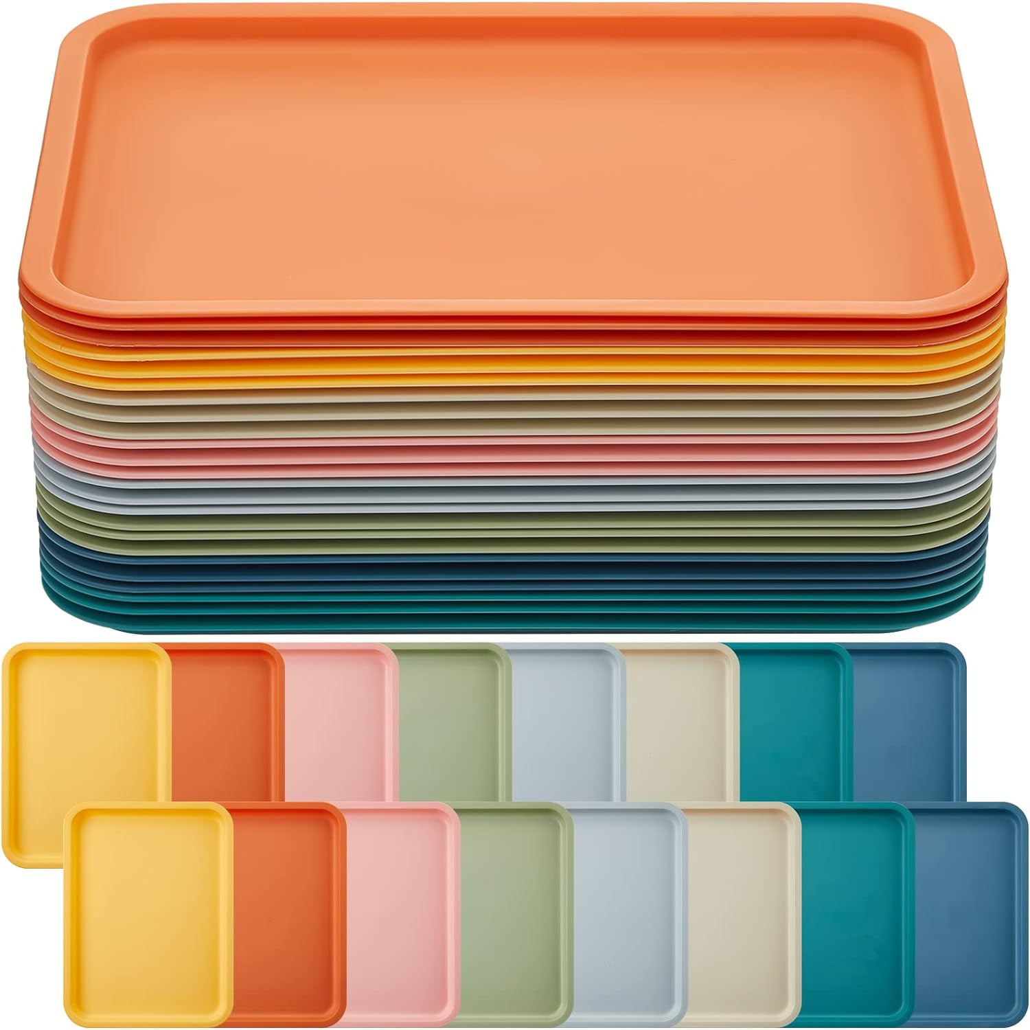 24 Pcs Plastic Fast Food Trays Bulk Colorful Restaurant Serving Trays ...