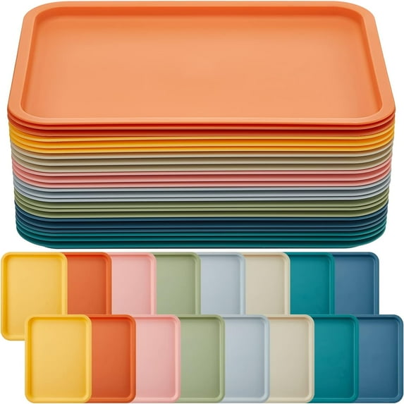 24 Pcs Plastic Fast Food Trays Bulk Colorful Restaurant Serving Trays ...