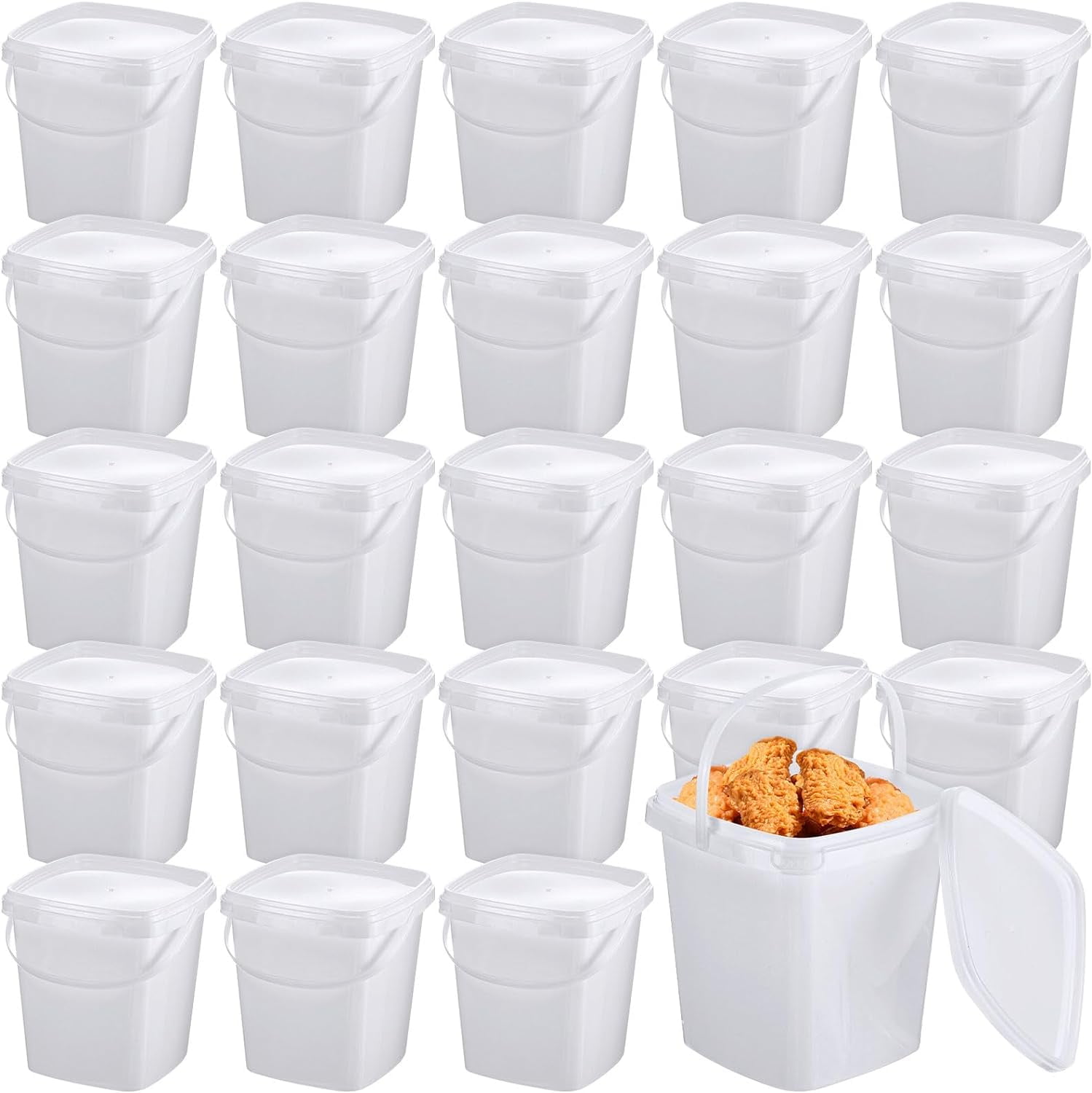 24 Pcs Plastic Food Containers Ice Cream Buckets with Lids and Handle ...