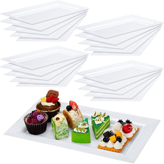 24 Pcs Plastic Serving Tray Platter Set 14 x 7.5 Inches Lace Rim ...