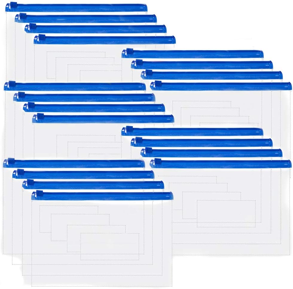 24 Pcs Plastic Zipper File Bags, Transparent A4, Waterproof, Office ...