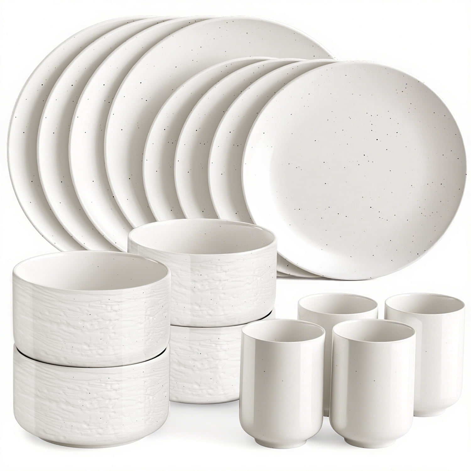 TINANA Porcelain Dinnerware Set, 16 PCS Stoneware, White Round Dish Set ...
