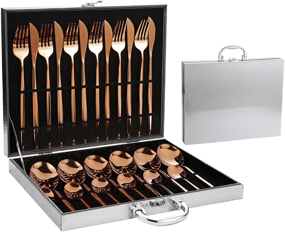 24 Pcs Purple Silverware Set, Stainless Steel Flatware Set Includes ...