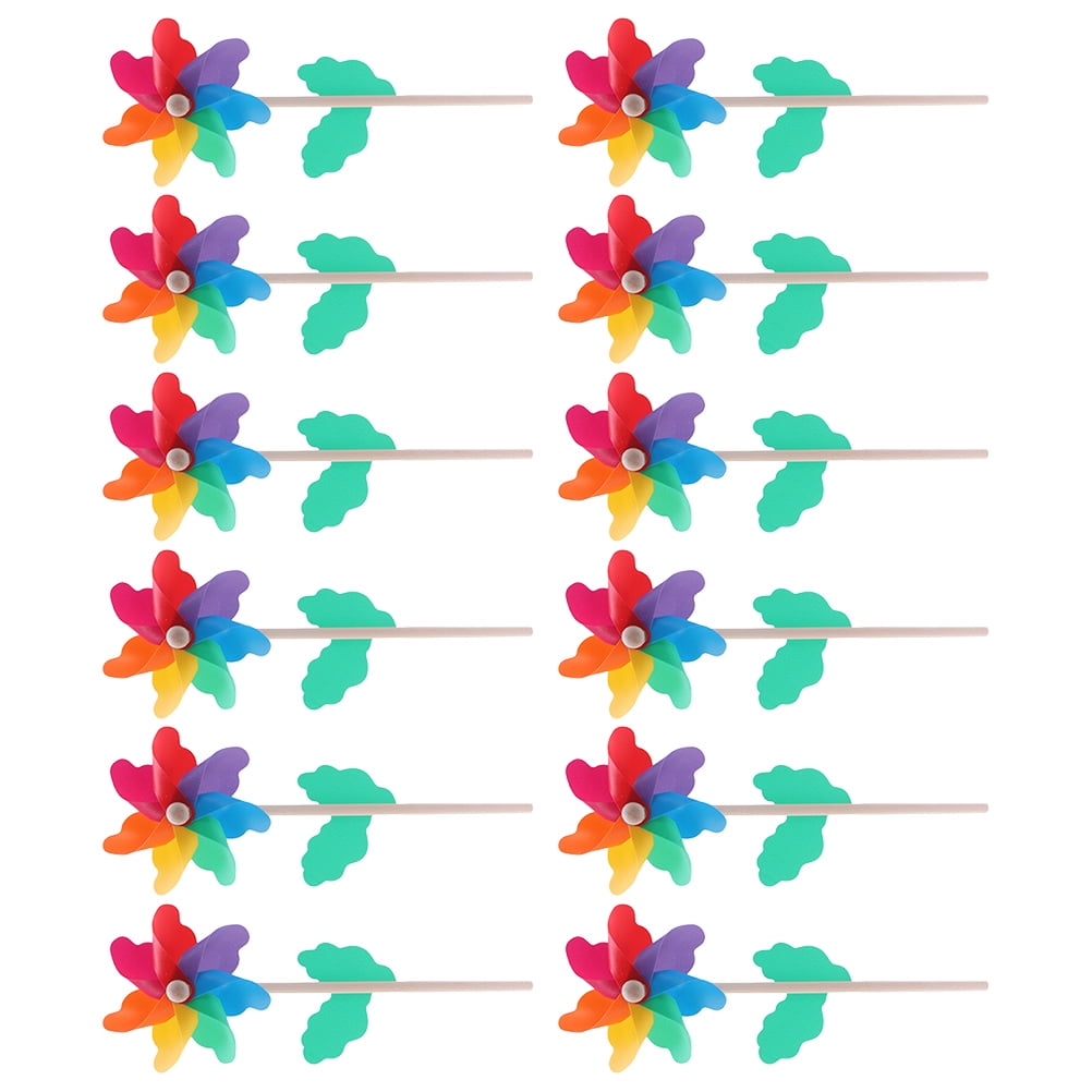 24 Pcs Rainbow Pinwheels with Wooden Handle Colorful Party Pinwheels ...