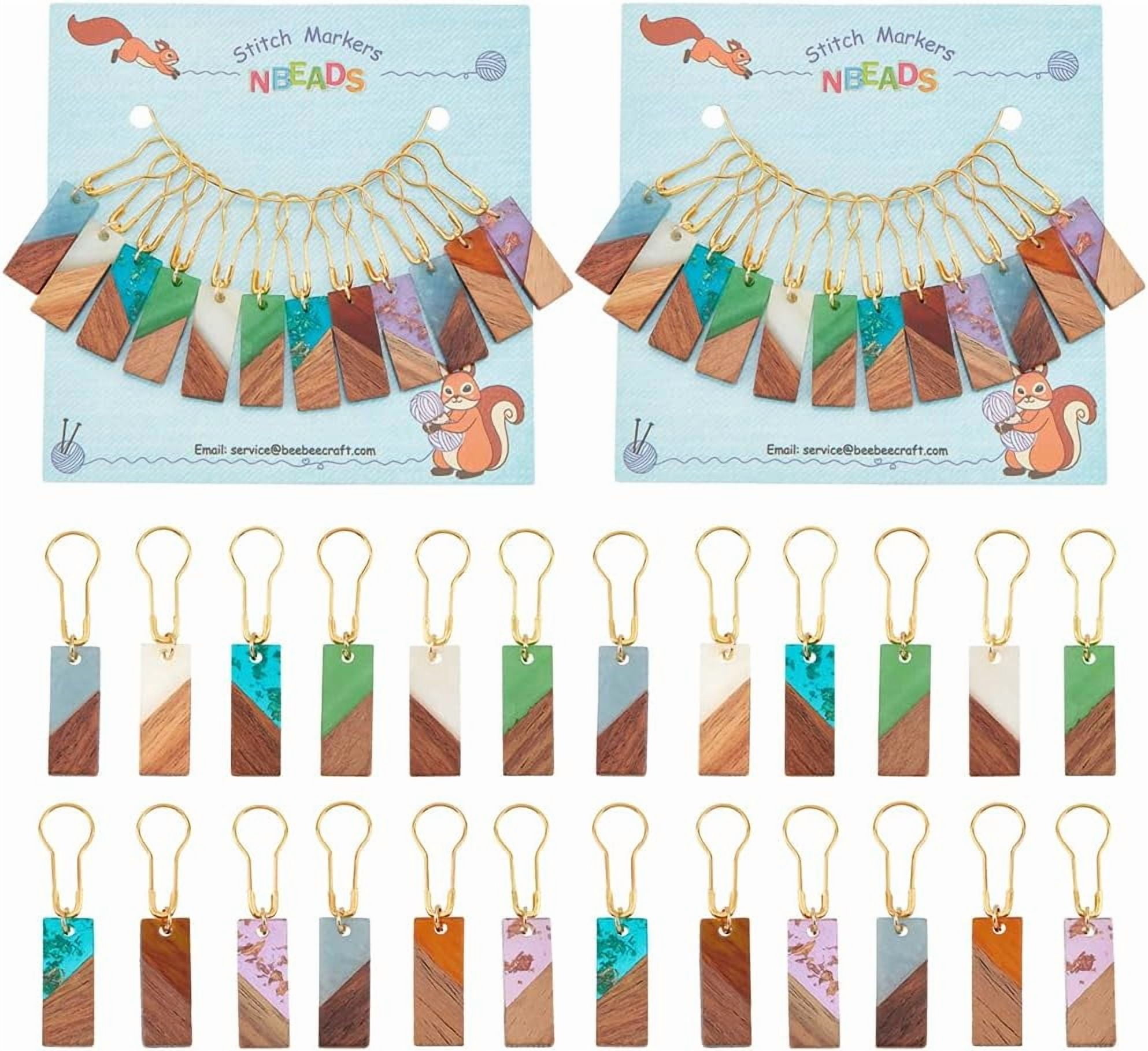 24 Pcs Rectangle Charm Stitch Markers Resin Walnut Wood Crochet Charms ...