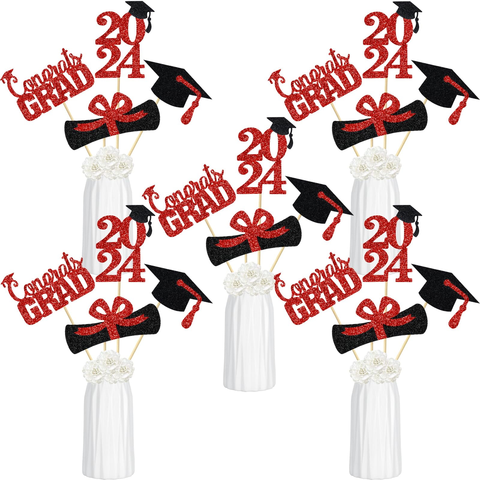 24 Pcs Red 2024 Graduation Centerpiece Sticks Graduation Party Centerpieces for Tables Red ...