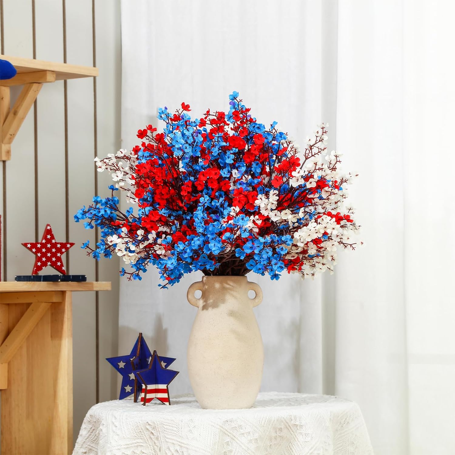 24 Pcs Red Blue White Artificial Flowers Patriotic Table Centerpieces ...