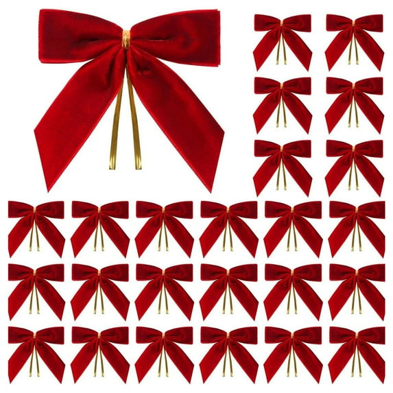 24 Pcs Red Small Velvet Christmas Bows for Christmas Tree, Wreath, Gift ...