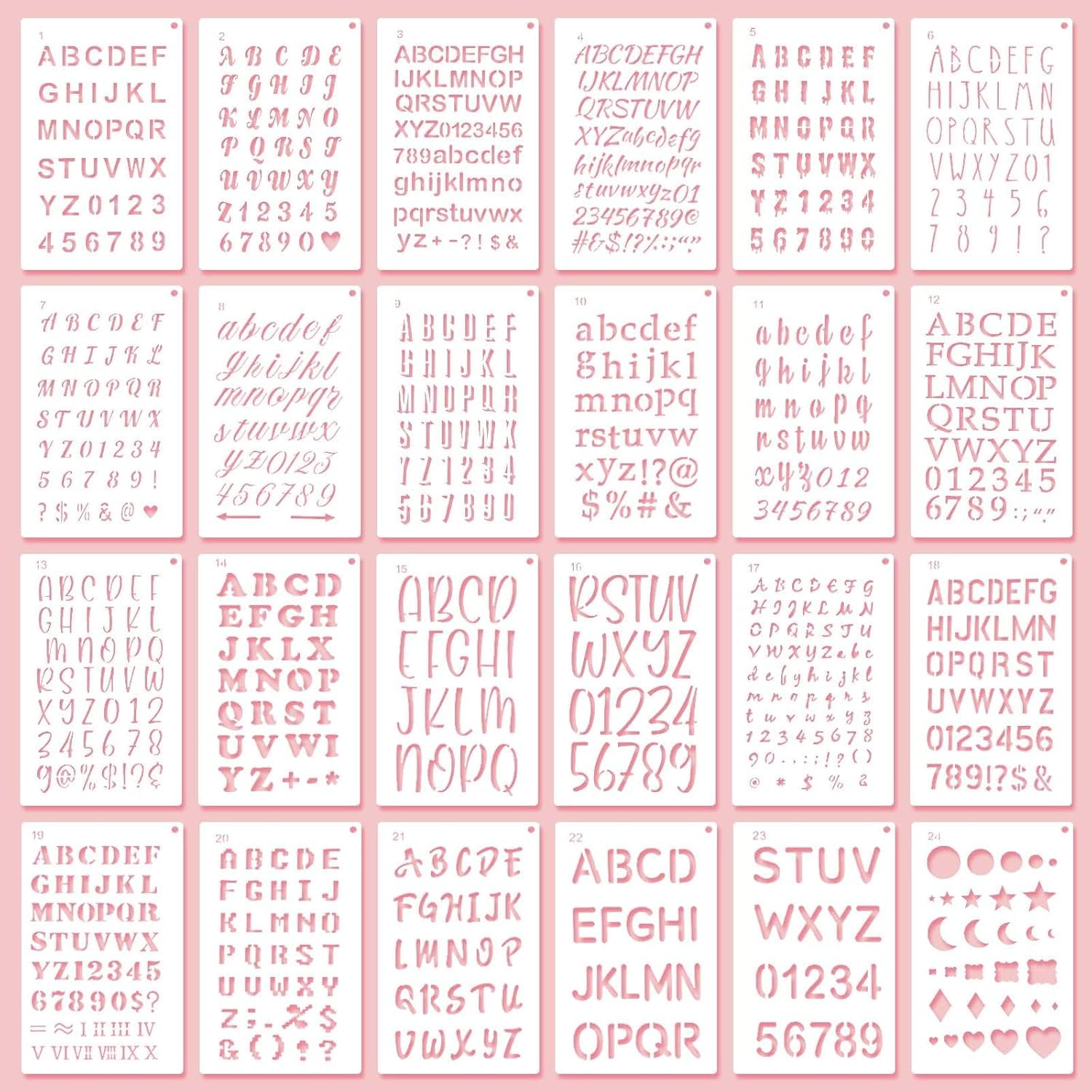 24 Pcs Reusable Alphabet Number Stencils 4 x 7 Inch PET Plastic Letter ...