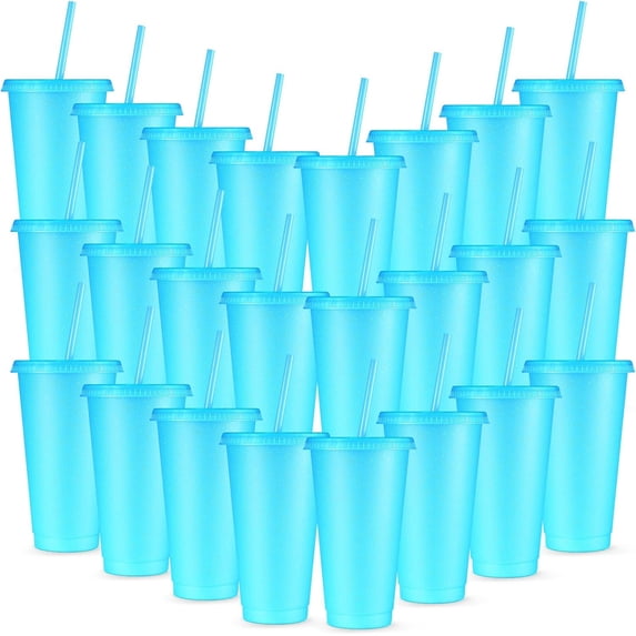 24 Pcs Reusable Cups with Lids and Straws 24 oz Glitter Iced Coffee ...