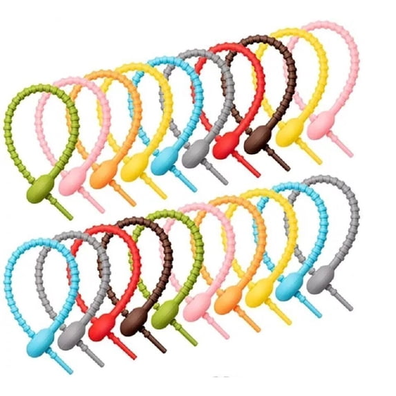 24 Pcs Reusable Silicone Cable Ties-Fastening Rubber Twist Ties for ...