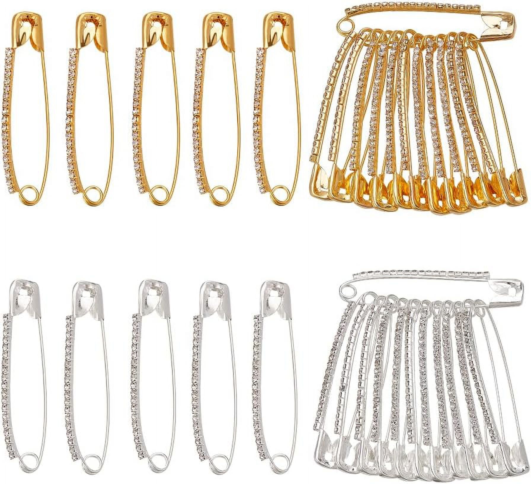 24 Pcs Rhinestone Safety Pins Brooches Gold & Silver Alloy Rhinestone ...