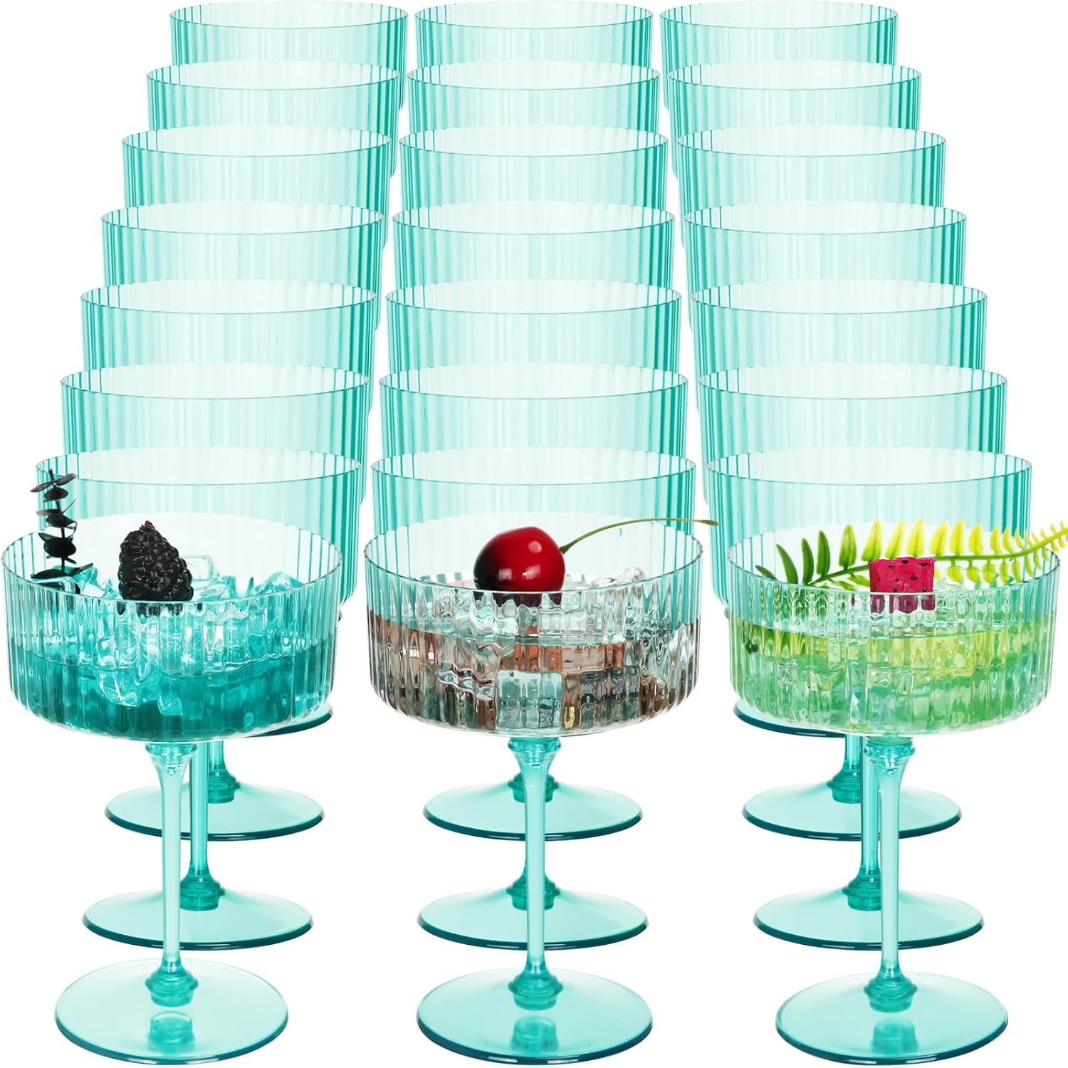 24 Pcs Ribbed Martini Glasses 10 oz Disposable Plastic Vintage Ribbed ...